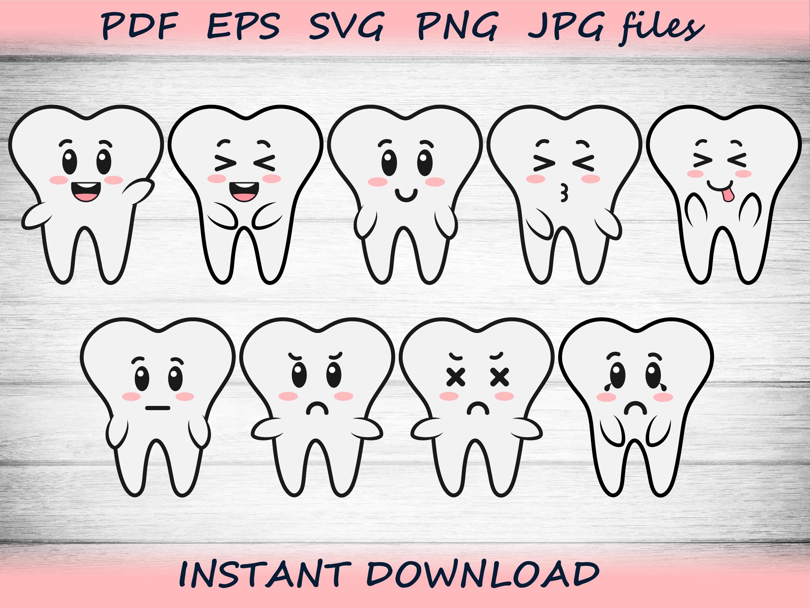 Cute Tooth Designs | Kawaii Dental SVG | PNG Bundle | Silhouette ...