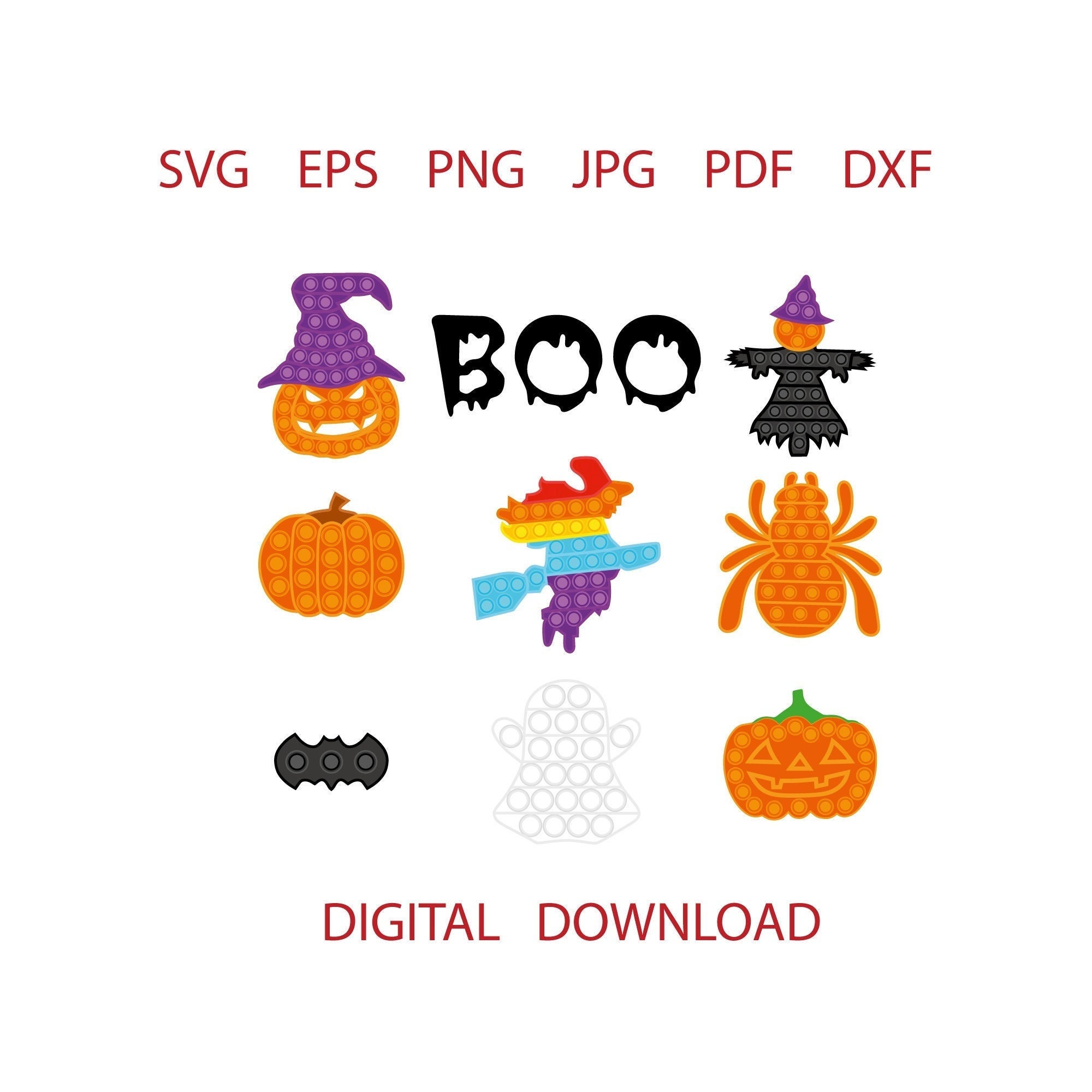 Halloween Pop It Clip Art | Ghost | Pumpkin | Witch | Scarecrow | Bat ...
