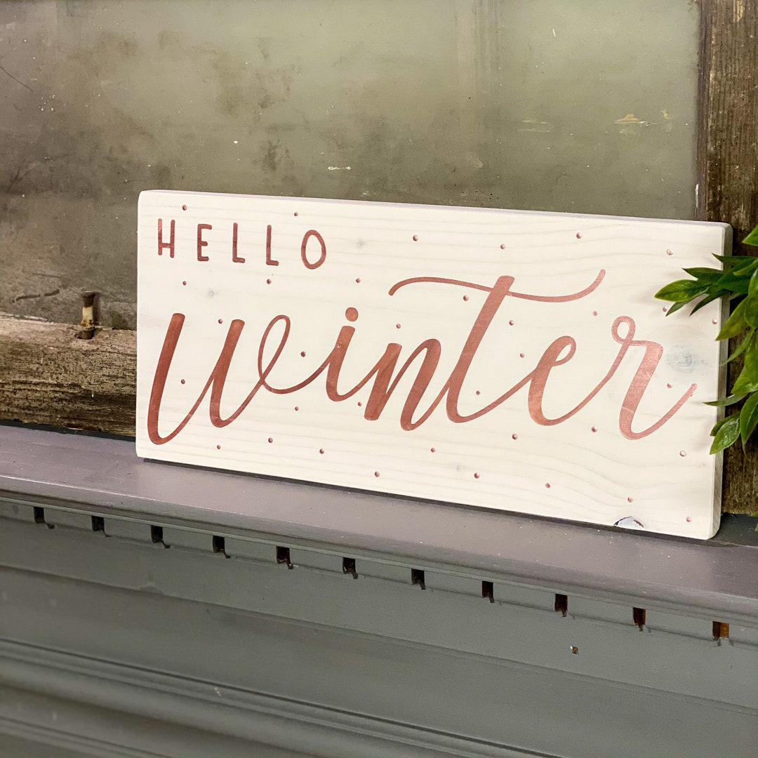 Hello Winter Sign . Farmhouse Winter Decor . Winter Wood Decor . Home ...