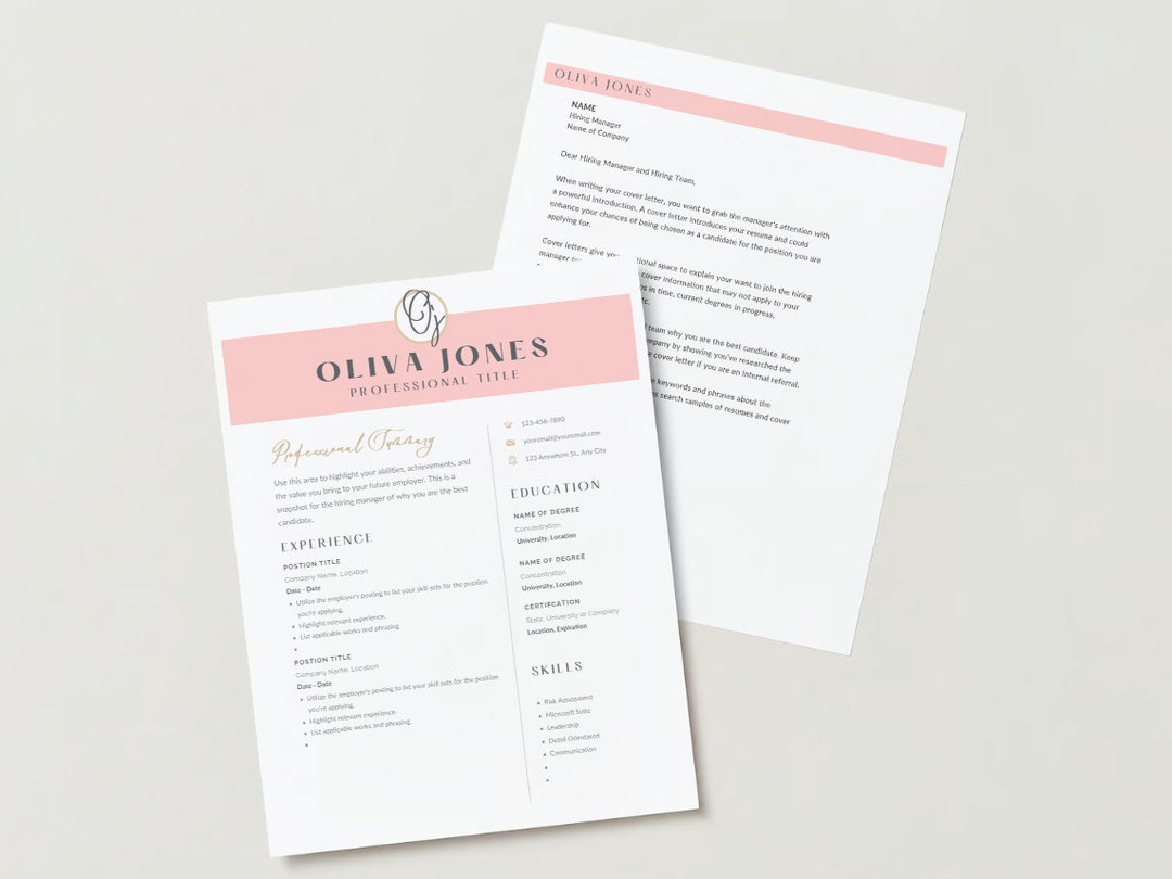 Pink Modern Resume & Cover Letter - Etsy