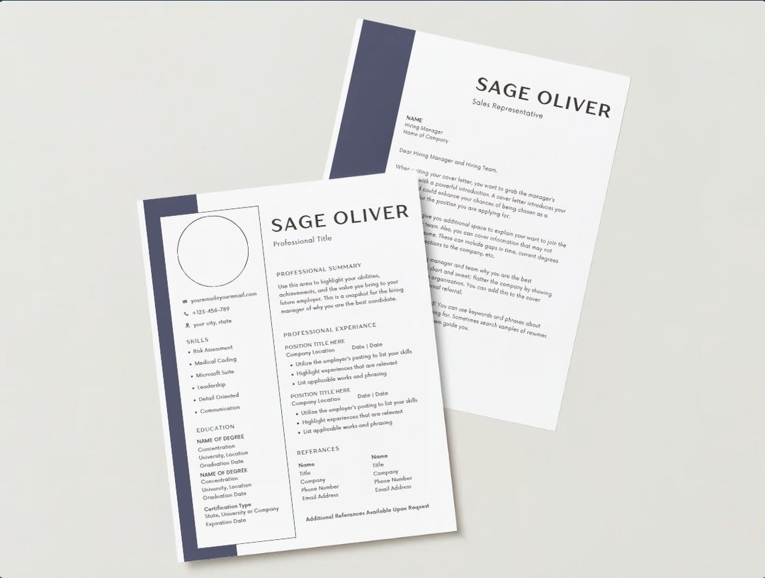 Blue Modern Resume & Cover Letter - Etsy