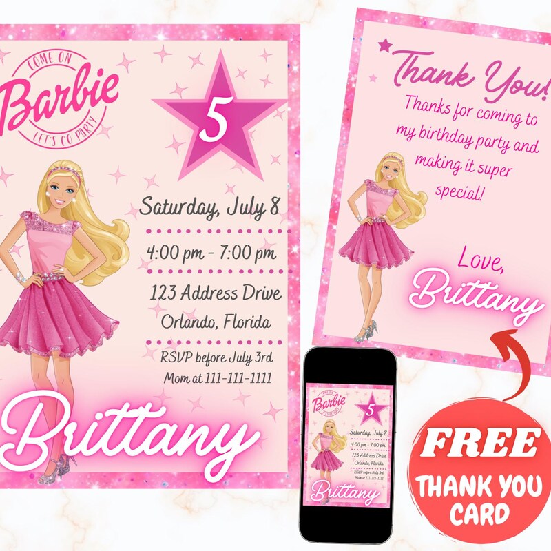Barbie Invitation - Etsy