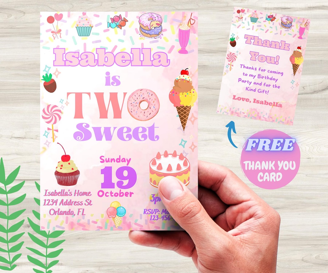 Two Sweet Birthday Invitation, Second Birthday, Canva Template (digital ...
