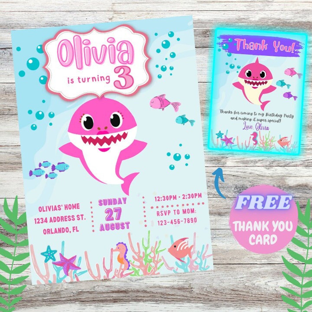 Baby Shark Girl Birthday Invitation Digital Template Sister Shark - Etsy