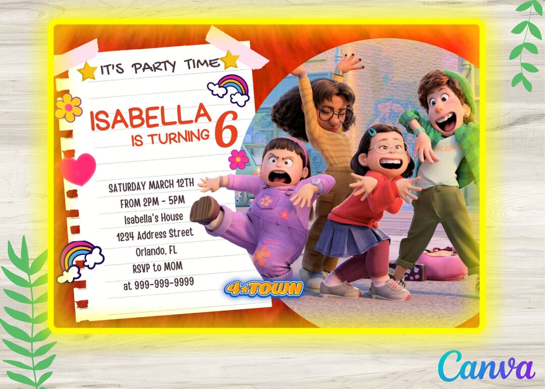 Turning Red Invitation Birthday Party Meilin Editable Kids Red Panda ...