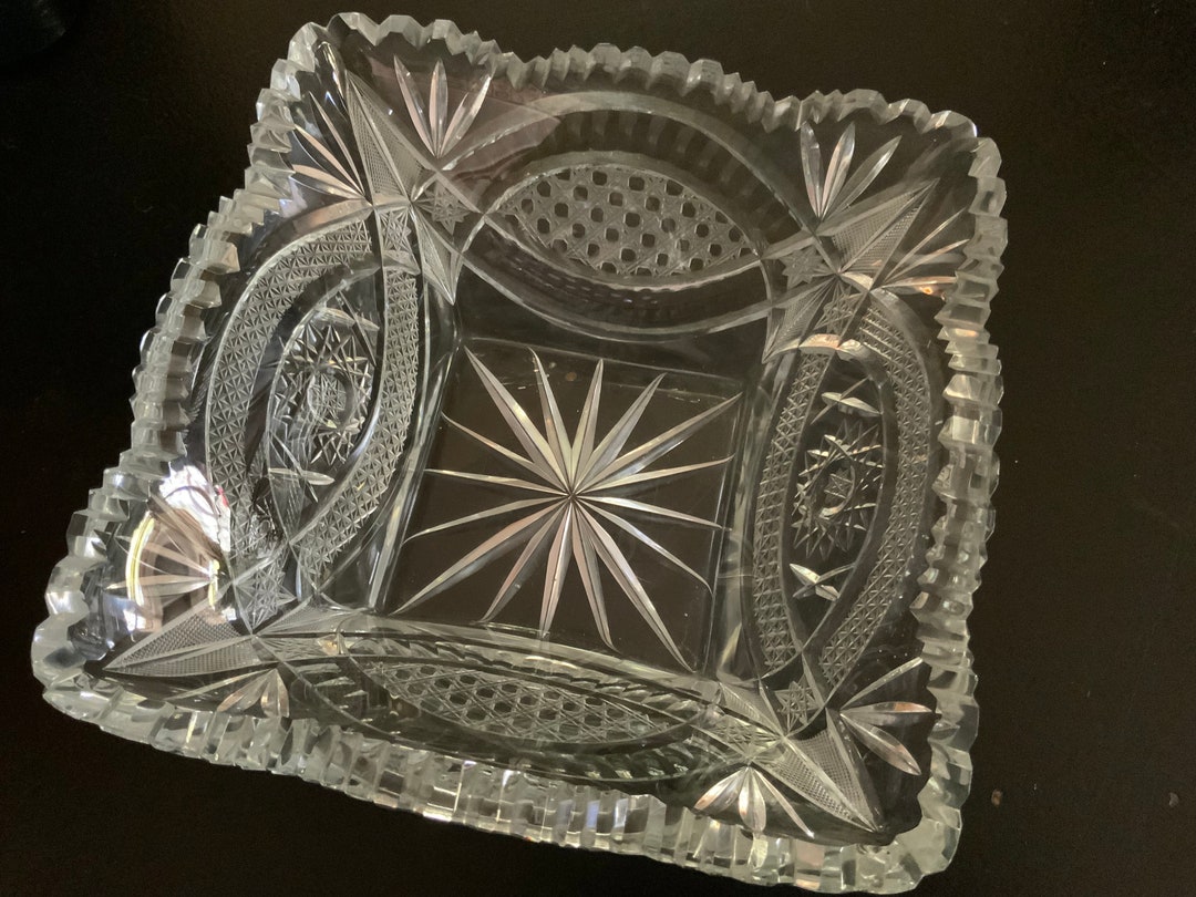 Heavy Cut Crystal Square Bowl - Etsy