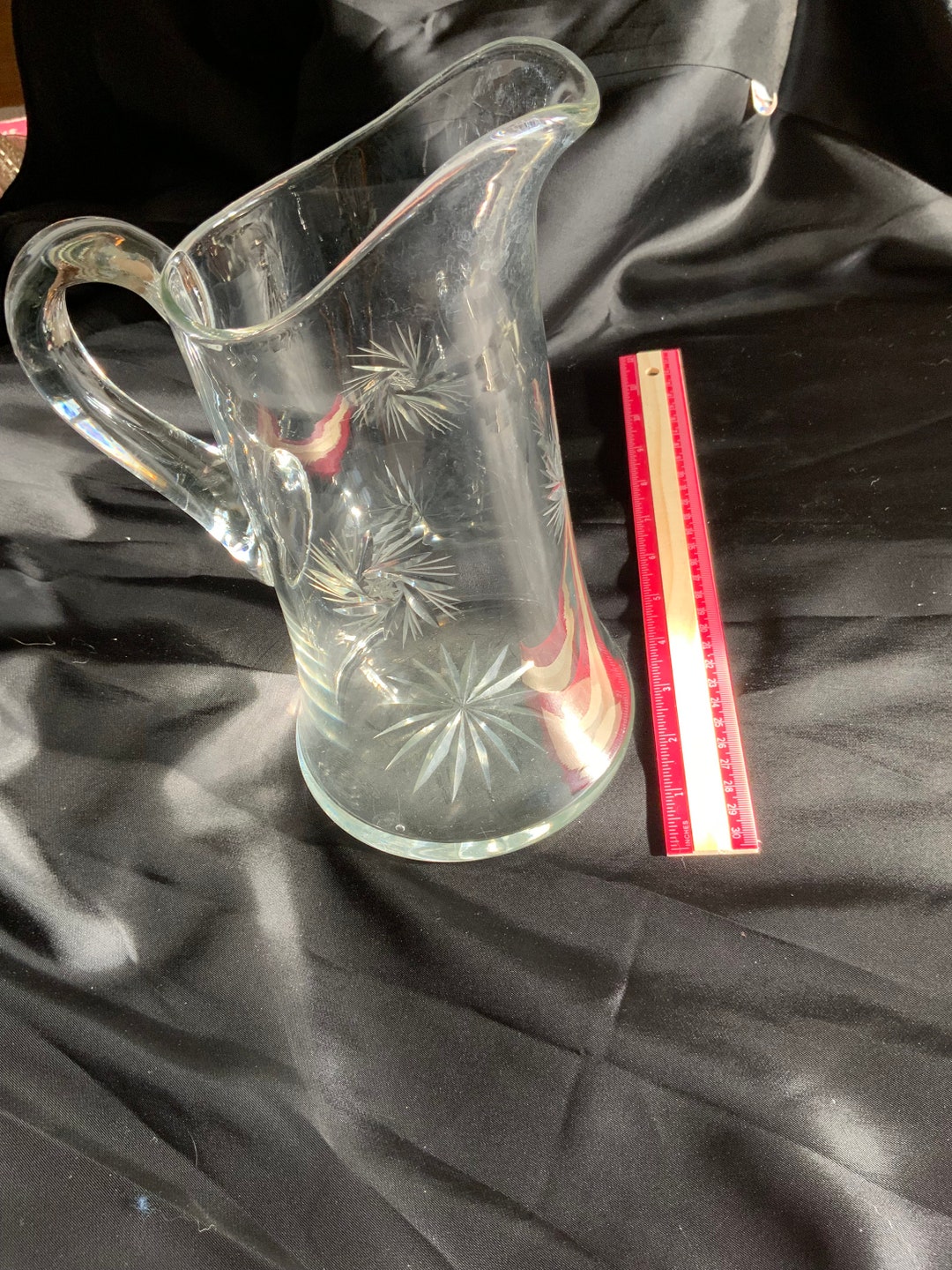 Vintage Etched Crystal Pitcher - Etsy