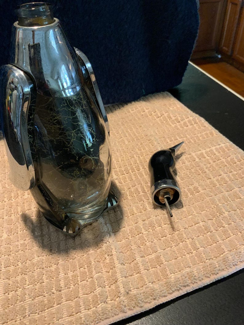 Vintage Chrome and Glass Penguin Decanter - Etsy