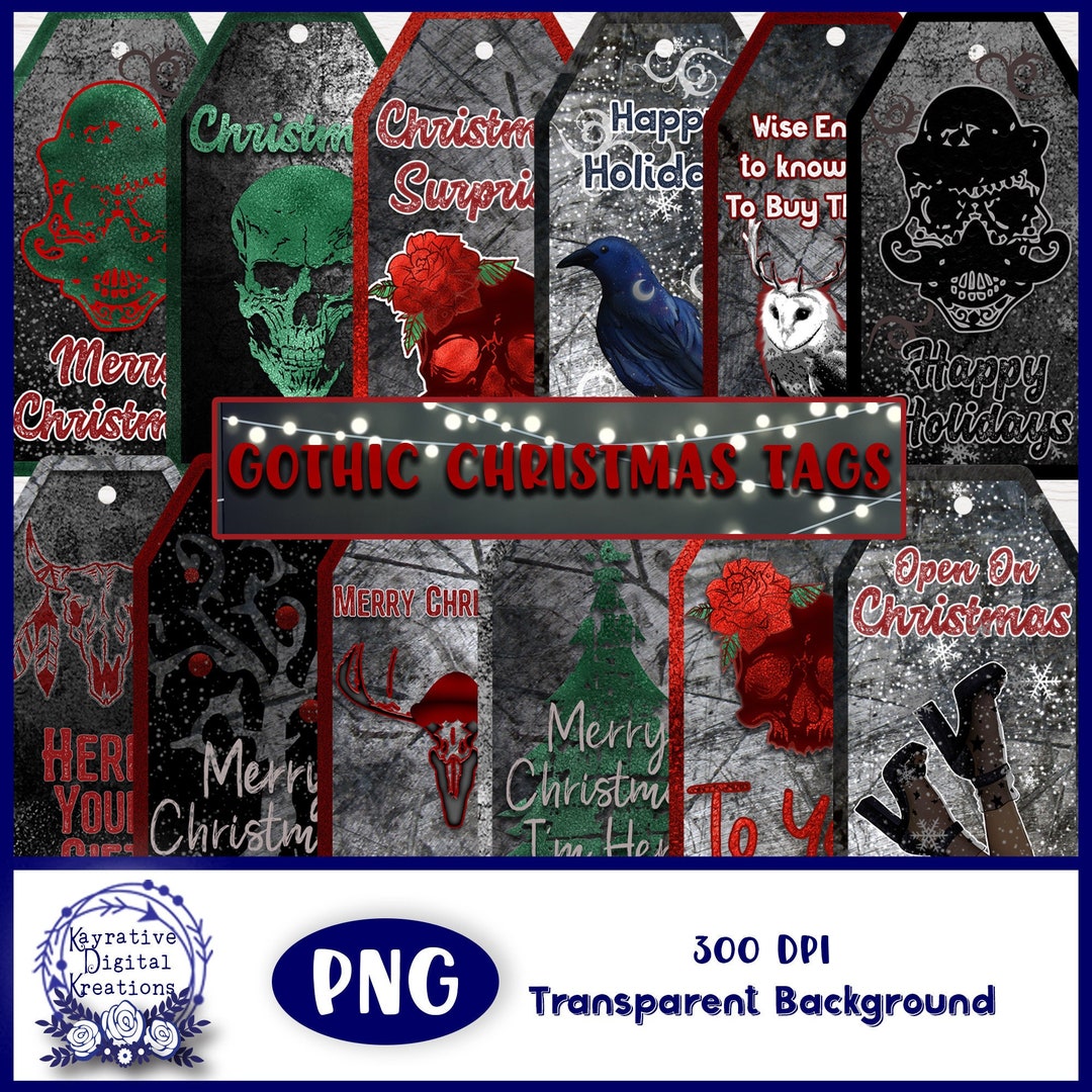 Gothic Christmas Gift Tags PNG Instant Download Print and Cut Christmas ...