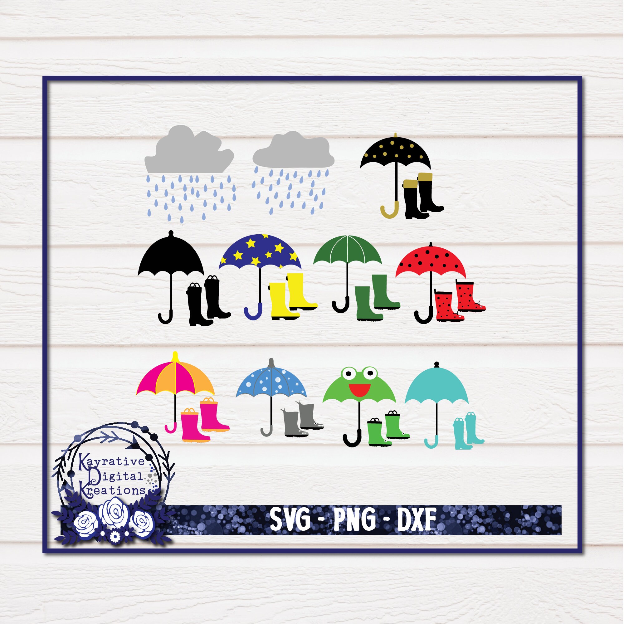 Rain Boots & Umbrellas SVG Instant Download Rain Clouds Spring SVG - Etsy