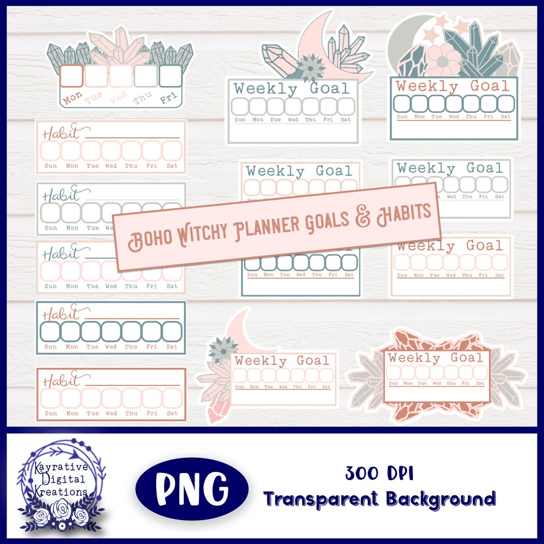 Boho Witchy Goal and Habit Tracker Planner Stickers - Instant Download ...