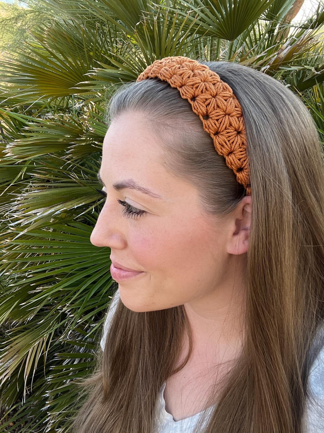 Crochet Rust Orange Jasmine Stitch Flower Headband, Handmade Crochet ...