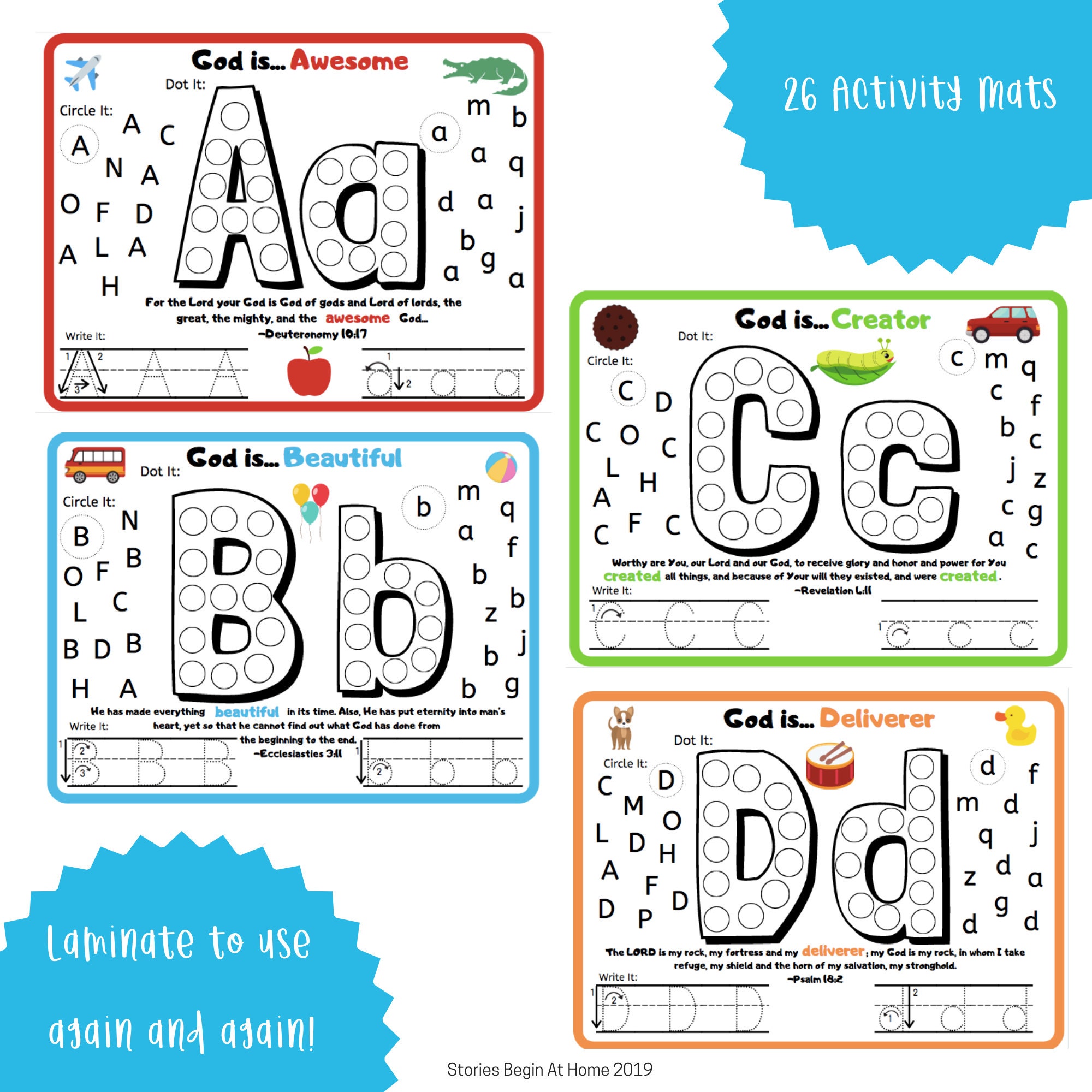 ABC Bible Activities for Kids, Kid's Bible Verse Alphabet, Kid's ...