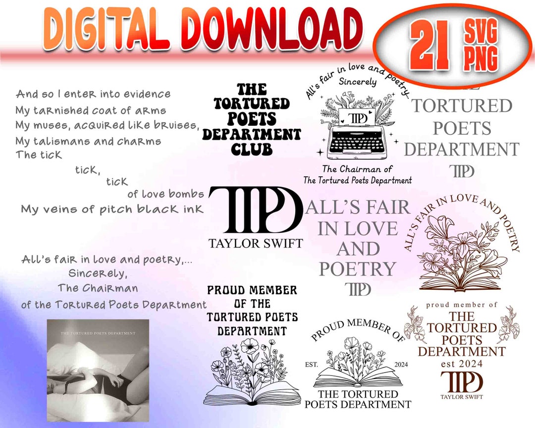 Bundle the Tortured Poets Department SVG Files for Cricut, TTPD New ...