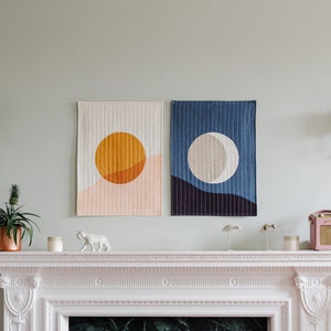 Sun and Moon Wall Hanging Pair - Quilted Wall Hanging - Modern Textile ...