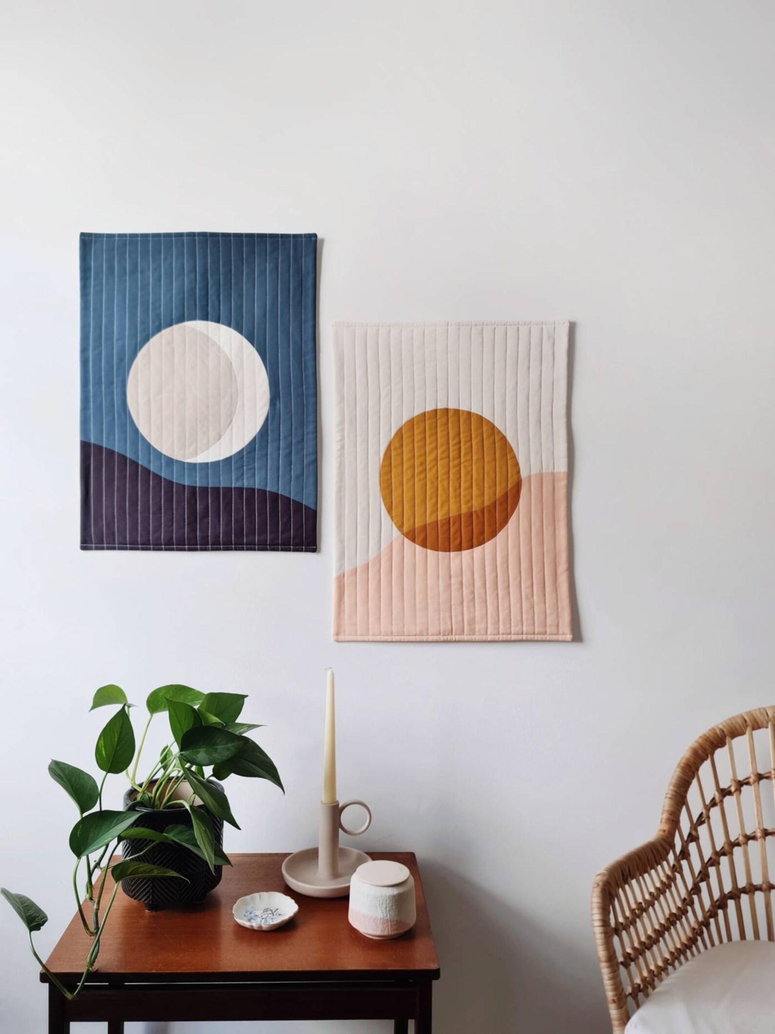 Sun and Moon Wall Hanging Pair Quilted Wall Hanging Modern - Etsy