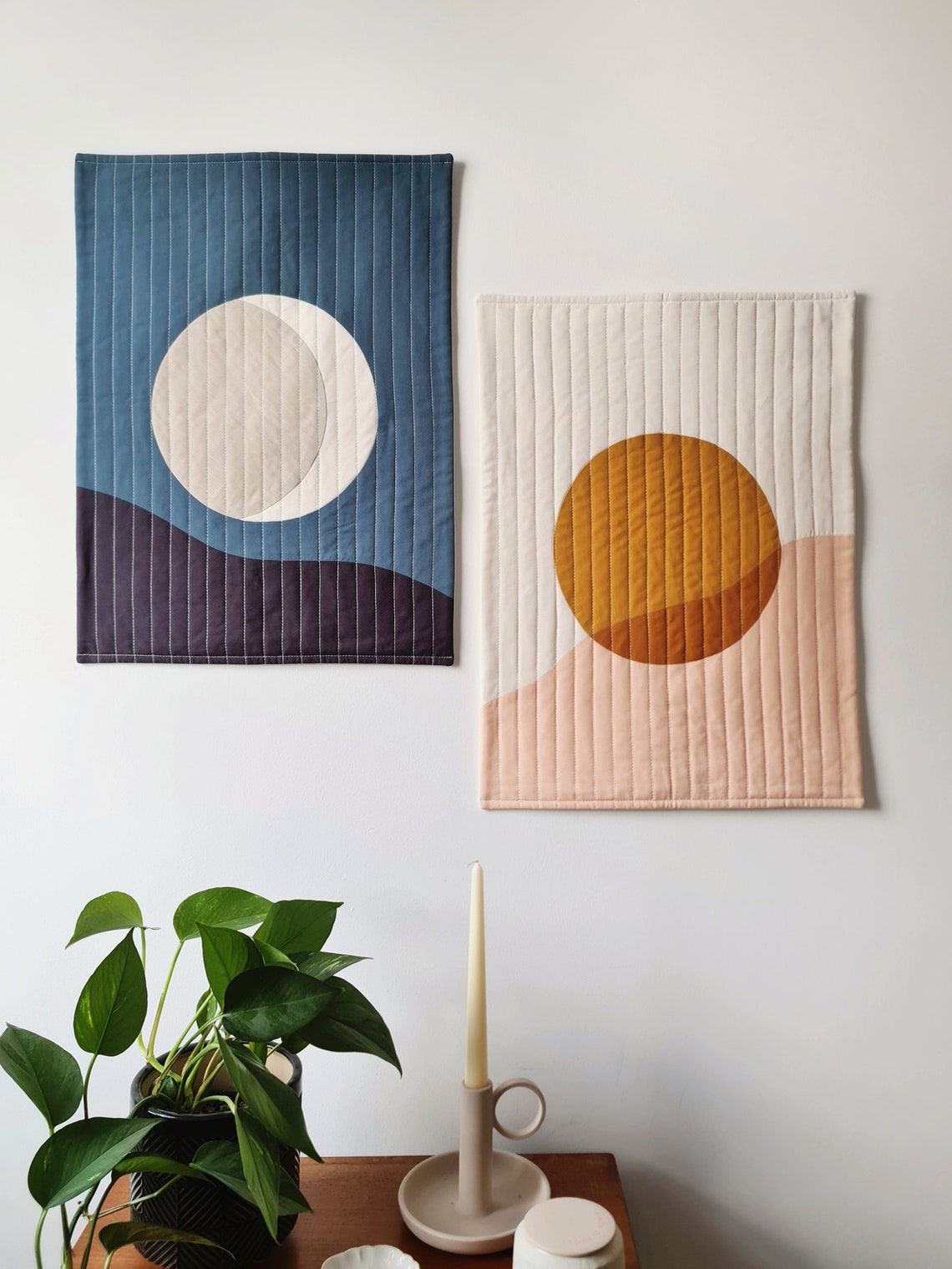 Sun and Moon Wall Hanging Pair Quilted Wall Hanging Modern - Etsy