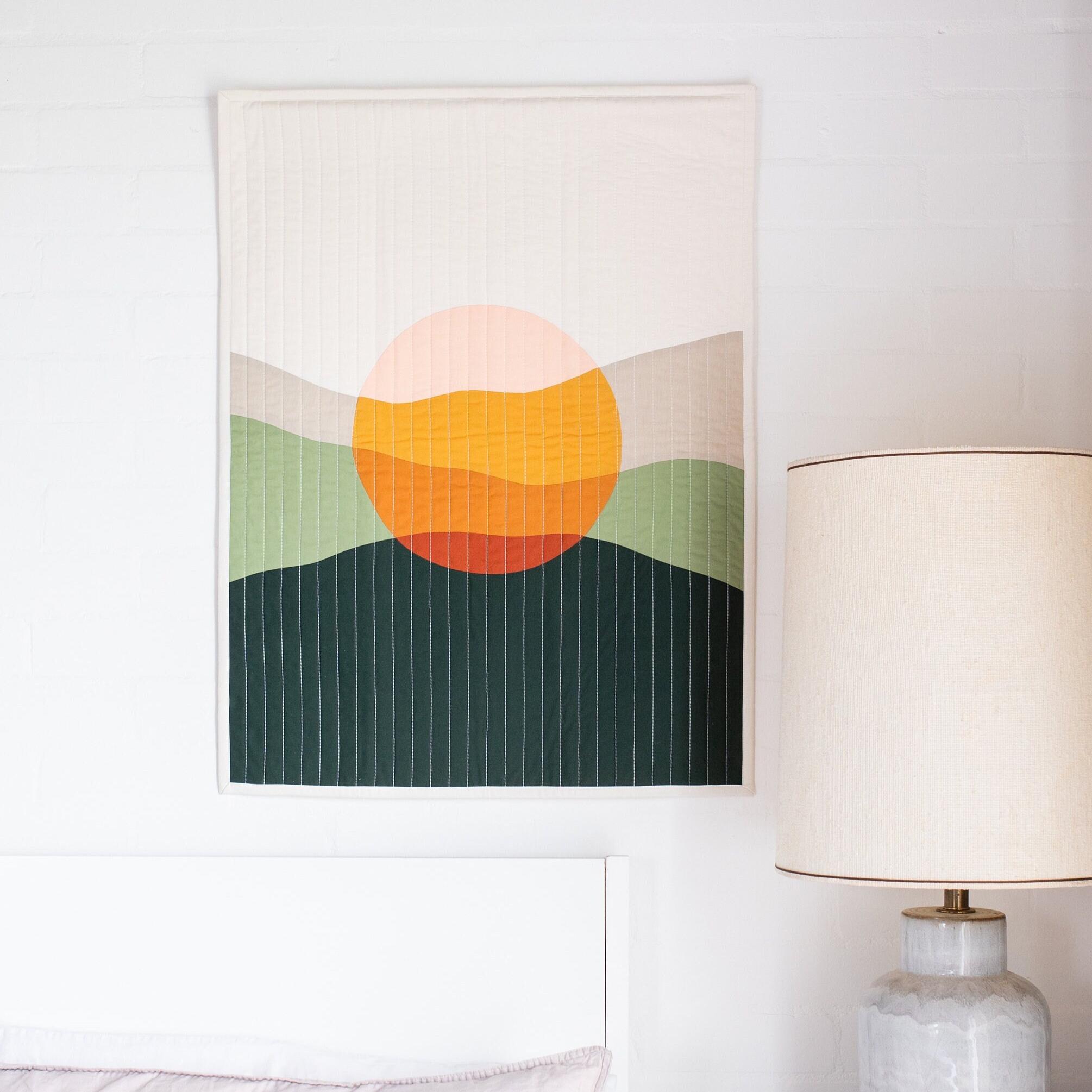Modern Handmade Quilted Textile Sunset Vertical Wall Hanging - Etsy