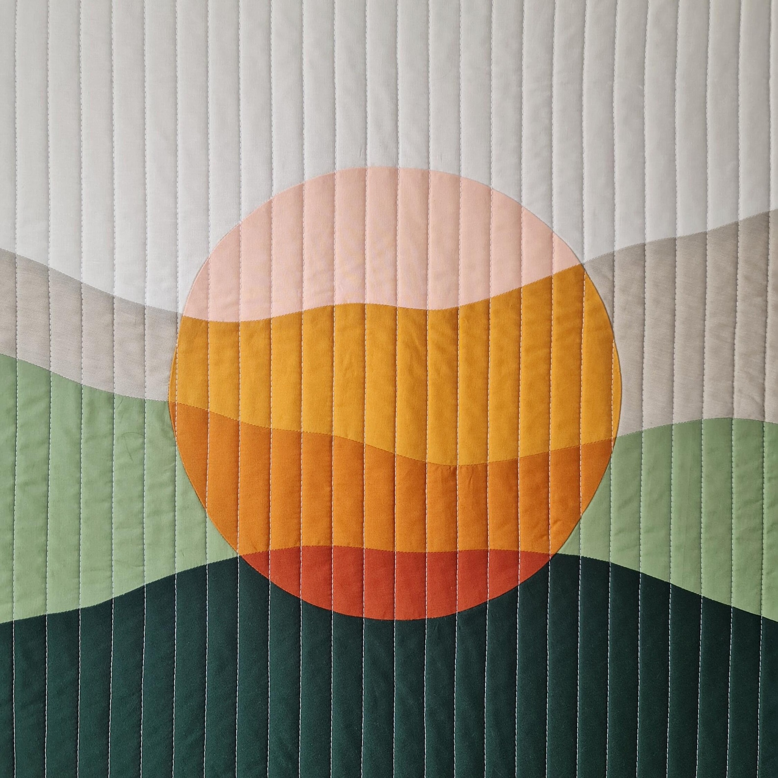 Modern Handmade Quilted Textile Sunset Vertical Wall Hanging - Etsy