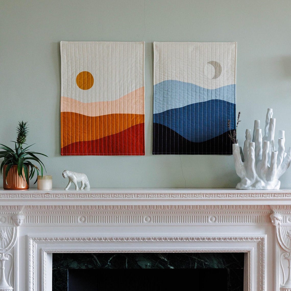 Sun and Moon Quilted Textile Wall Hanging Pair - Etsy