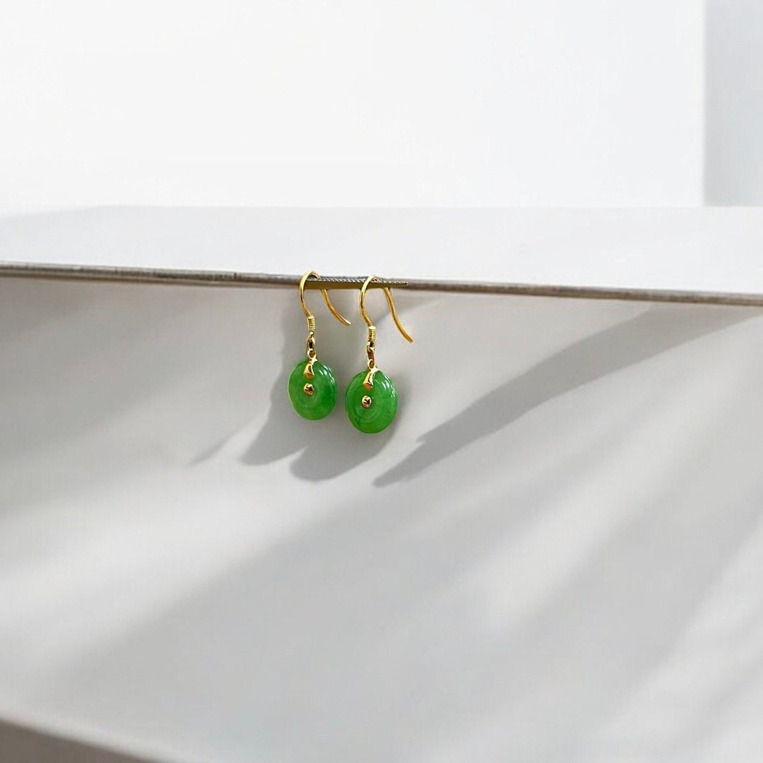 Beautiful Dainty Real Jade Dangle Earrings - Solid Genuine 14K Gold ...