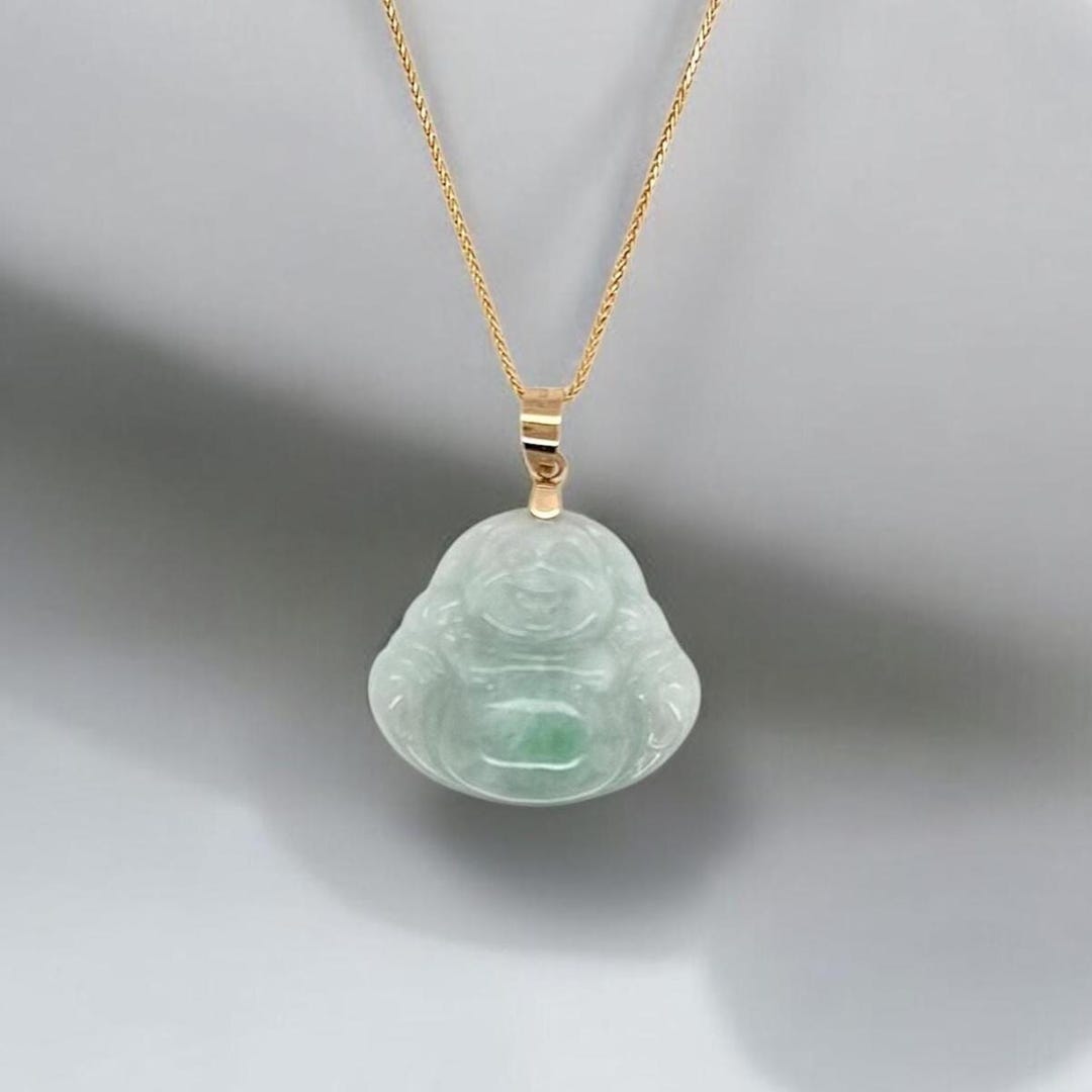 Genuine Grade A Burmese Jadeite - Dainty Laughing Buddha Pendant - Real ...