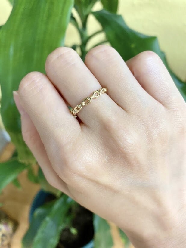 Real 14K Solid Gold Chain Paperclip Ring Stacking Ring | Etsy