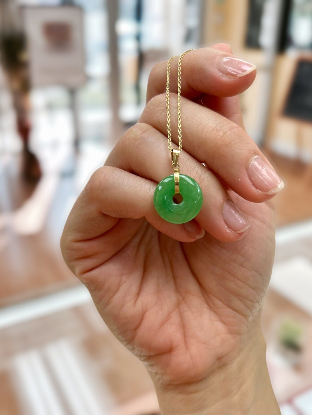 Real Jade Small Donut Round Pendant-jade Circle Necklace-solid - Etsy