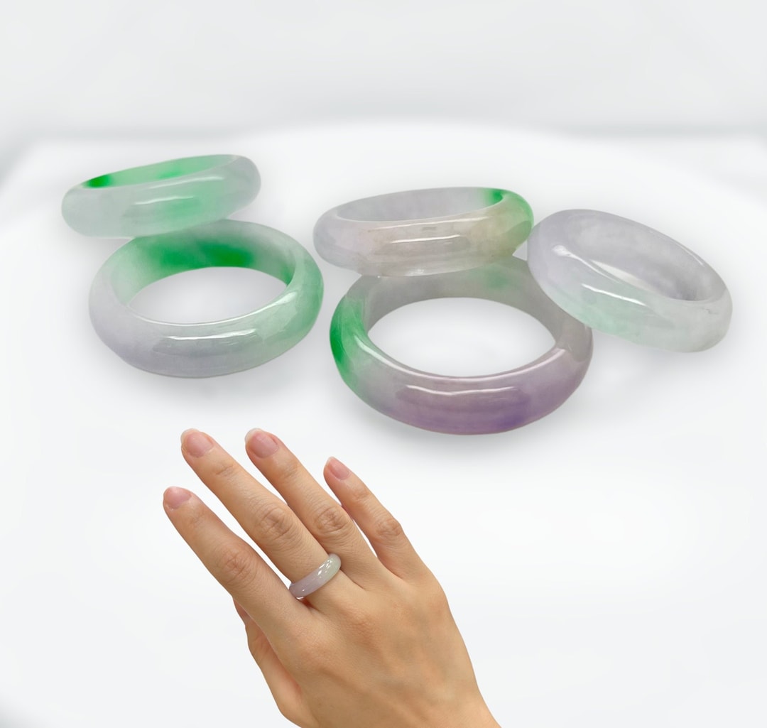 Multi-color Jade Ring - Lavender/ White/ Green Jade Band - Unisex - US ...