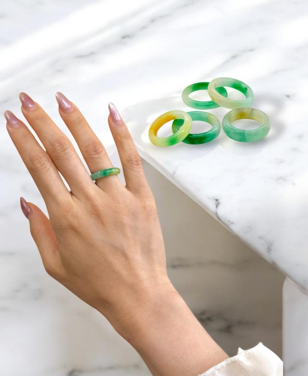 Genuine Jade Ring - Multi-color Yellow/orange/white/green Jade Band ...