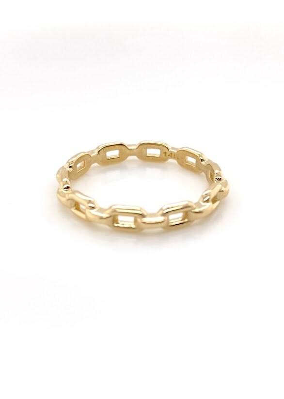 Real 14K Solid Gold Chain Paperclip Ring Stacking Ring | Etsy