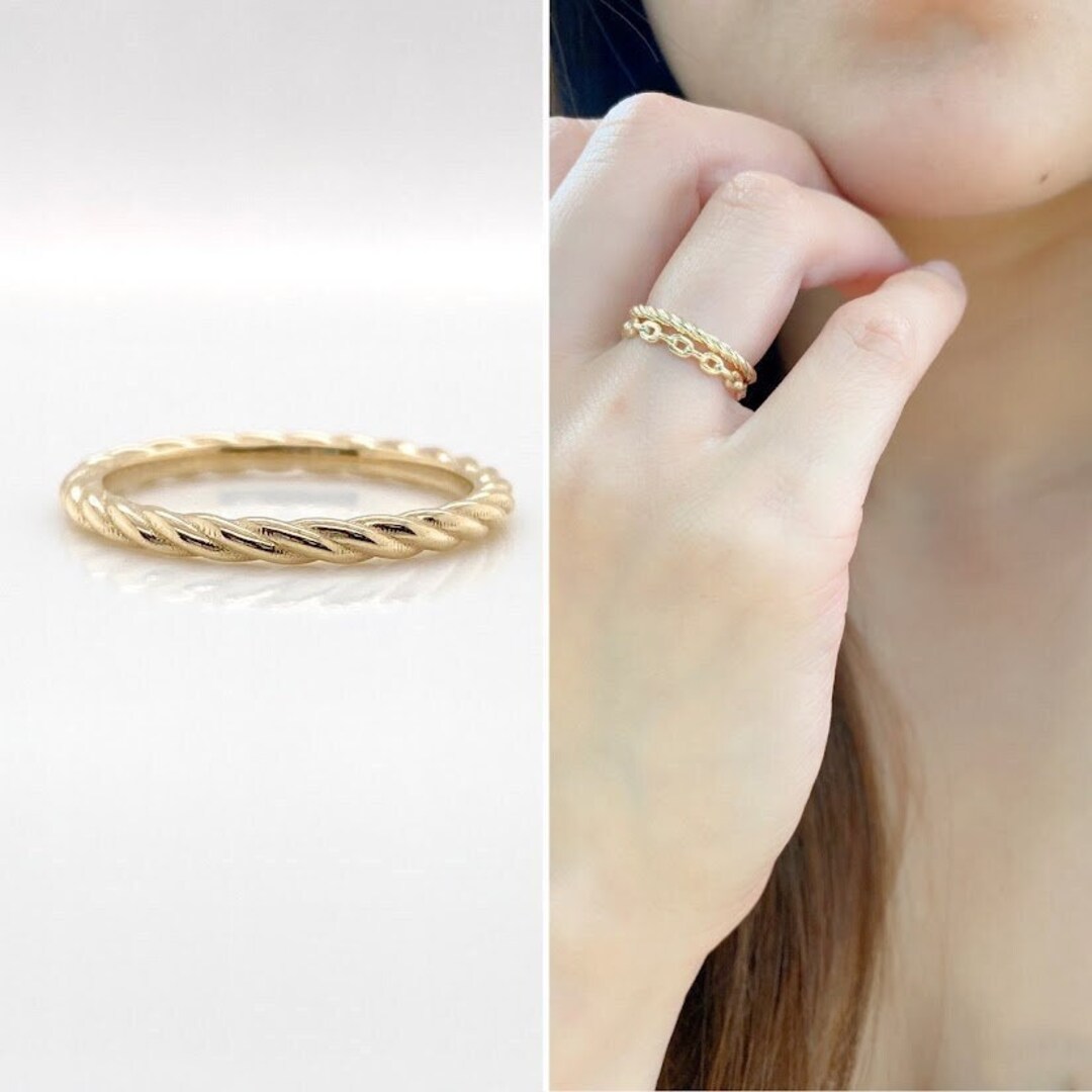 Real Solid 14K Gold Twist Rope Ring - Fine Jewelry - Dainty - Minimal ...