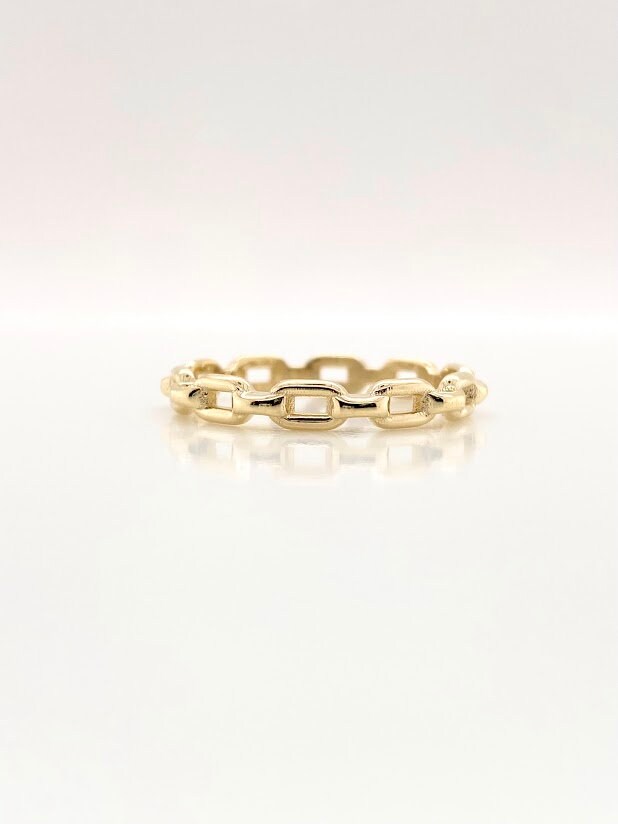 Real 14K Solid Gold Chain Paperclip Ring Stacking Ring | Etsy