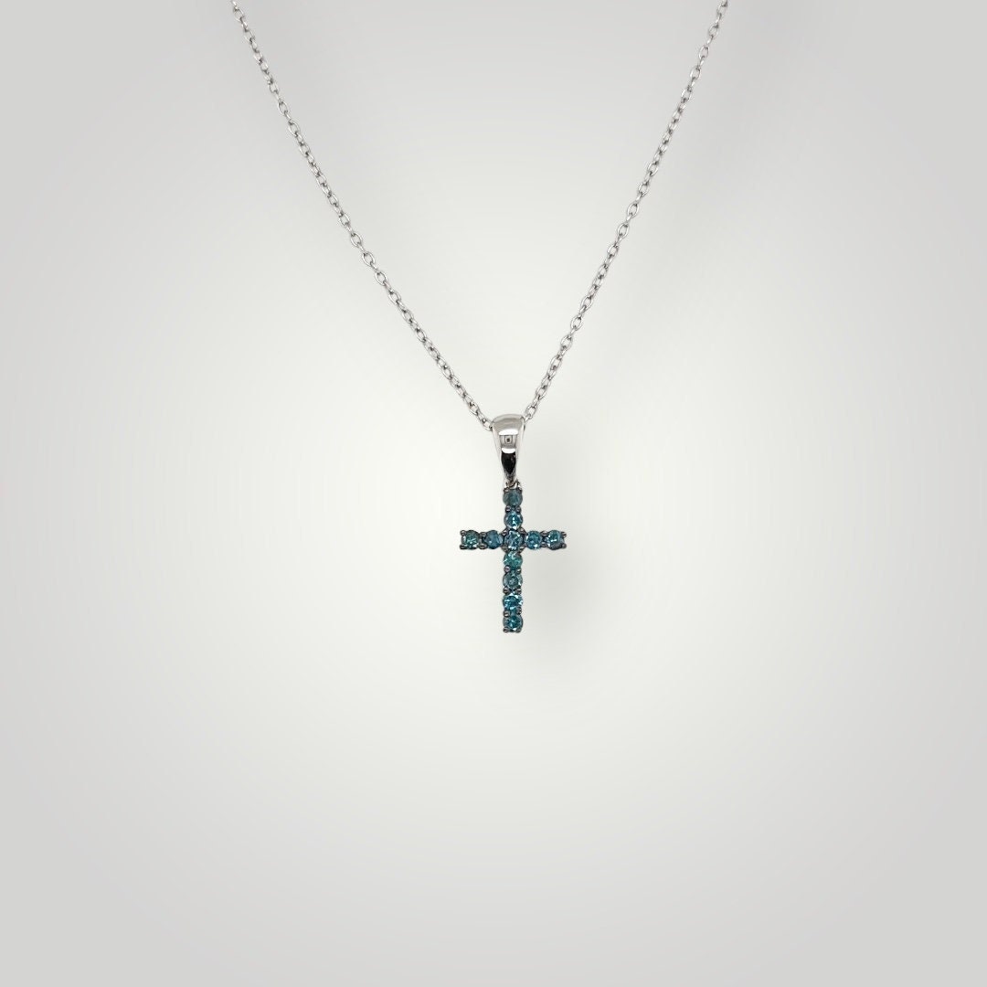 Dainty Real Blue Diamond Cross Pendant-100% Genuine Blue Diamond 14K ...