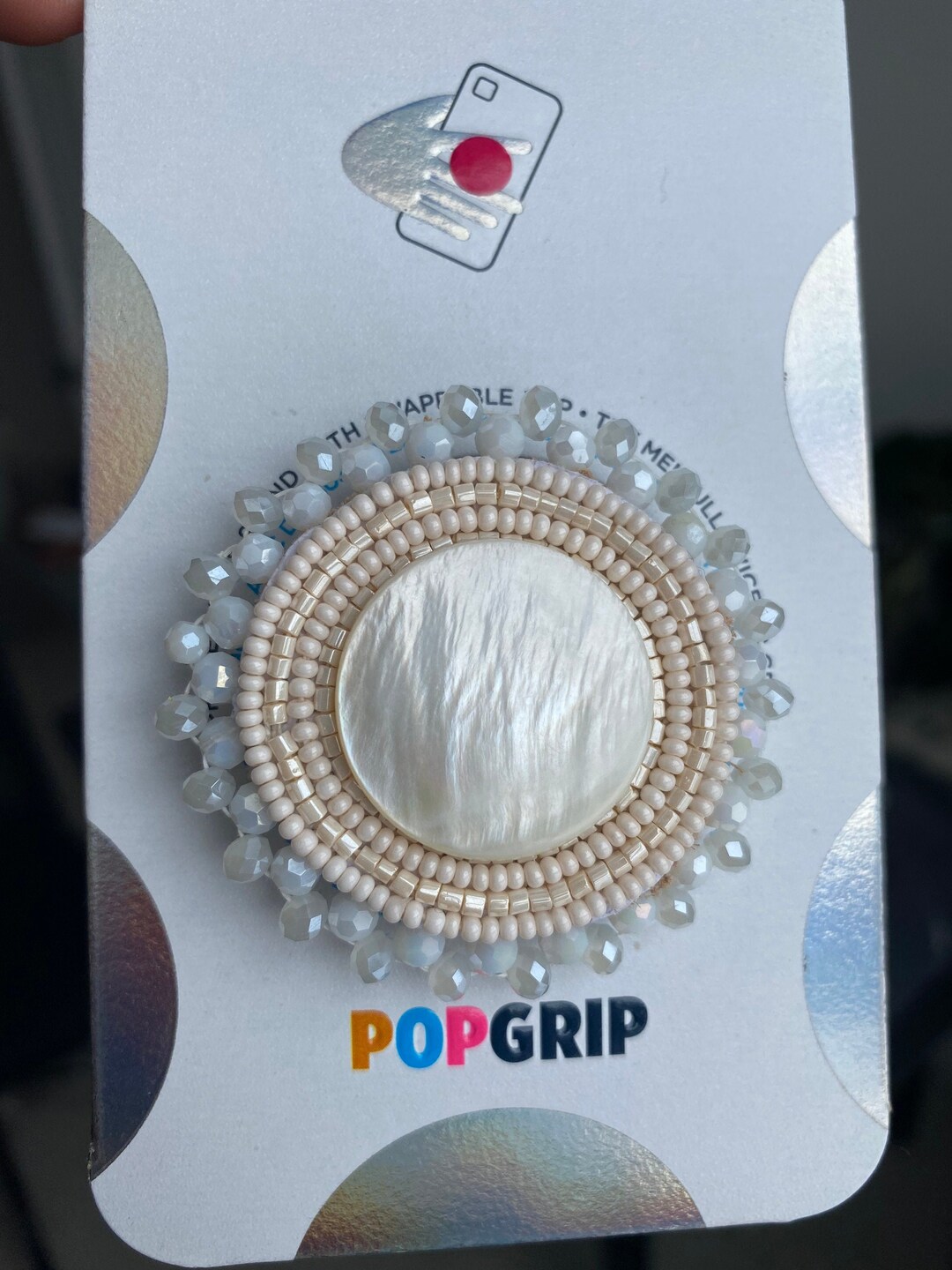 Round Cream Shell & Blush Pink Contemporary Beaded Popsocket - Etsy