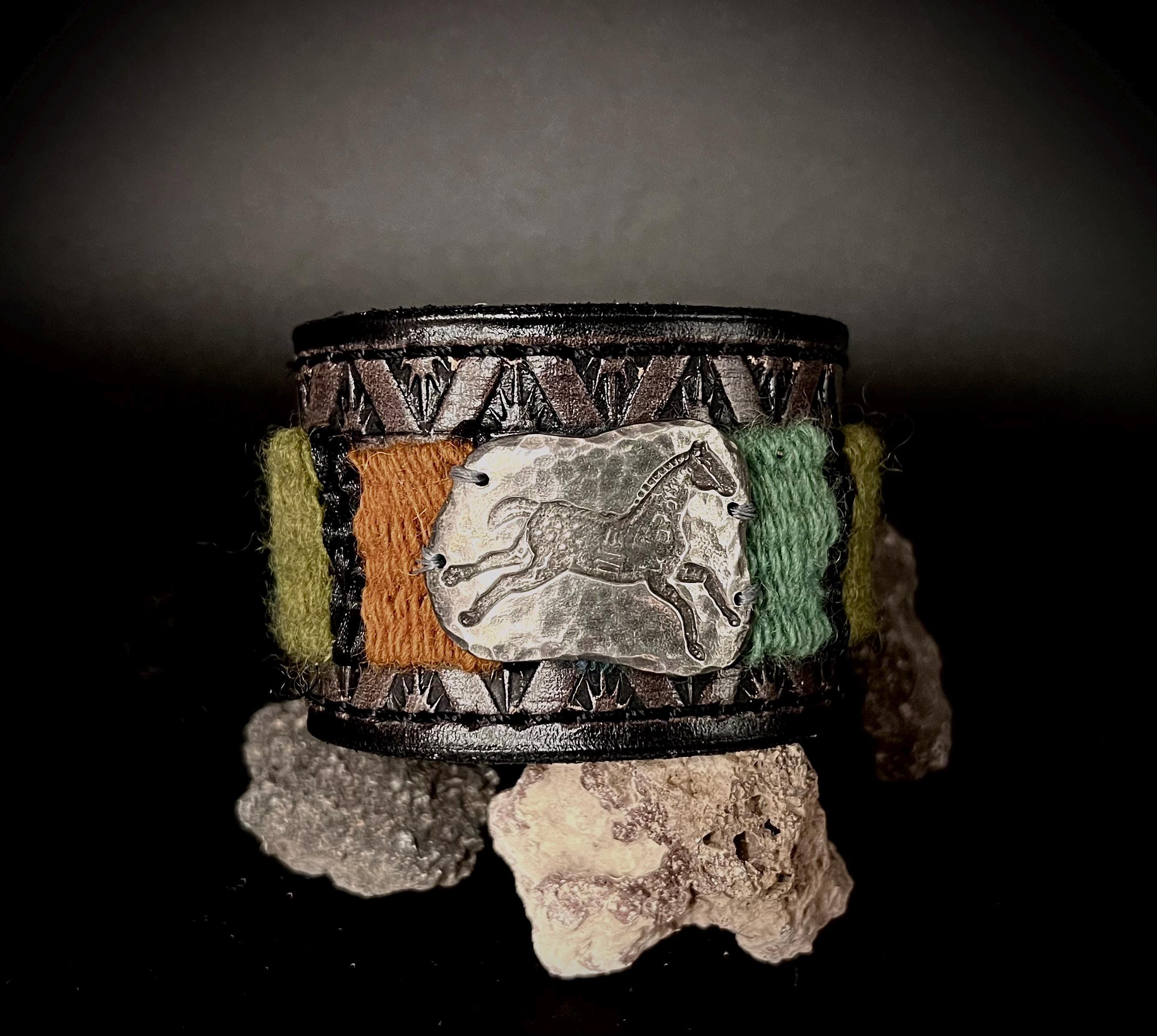 Ocean Lover’s Leather Cuff Bracelet, Hand-tooled, Hand-woven, Artisan ...
