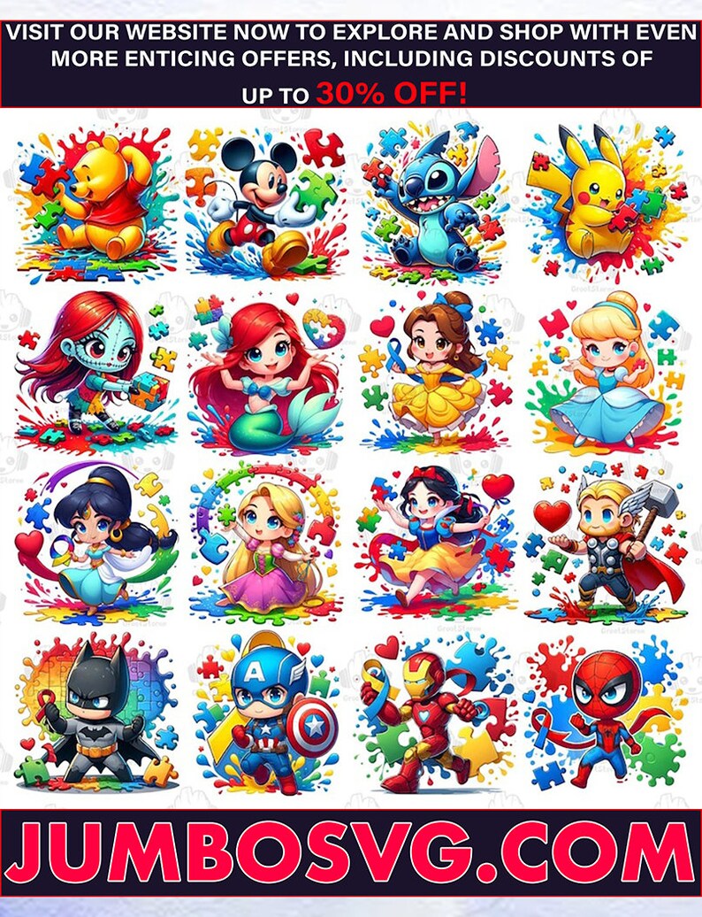 30 Autism Awareness Cartoon Png Bundle, Autism Puzzle, Character ...