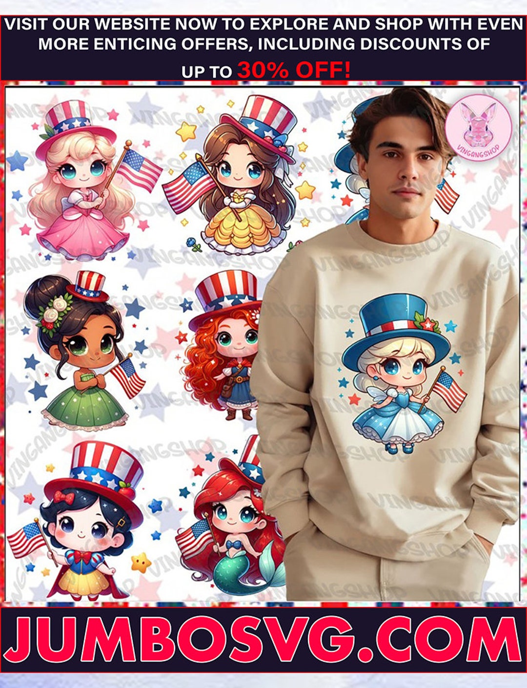 6 Cartoon Princess 4th of July PNG Bundle, Independence Day Png ...