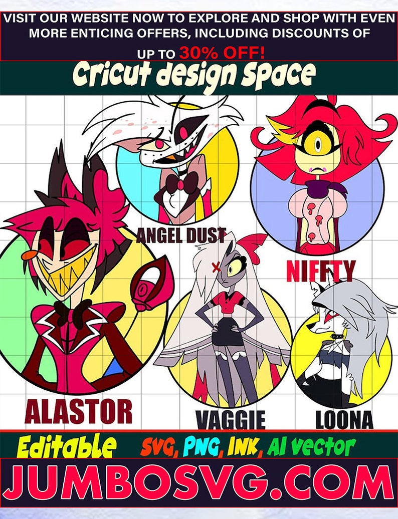 Editable Angel Dust Hazbin Hotel SVG, Alastor Sticker, Loona Sticker ...