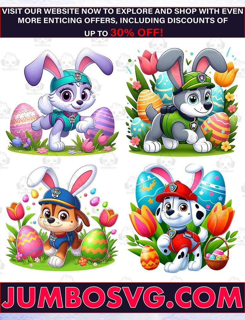 6 Cartoon Easter Dog Character Png Bundle, Spring Easter Png, Happy ...