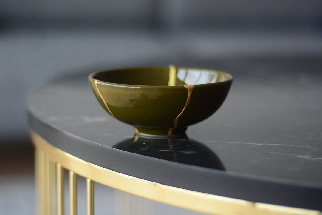 Olive Khaki Green Kintsugi Inspired Bowl - Handmade Iznik Pottery - Etsy