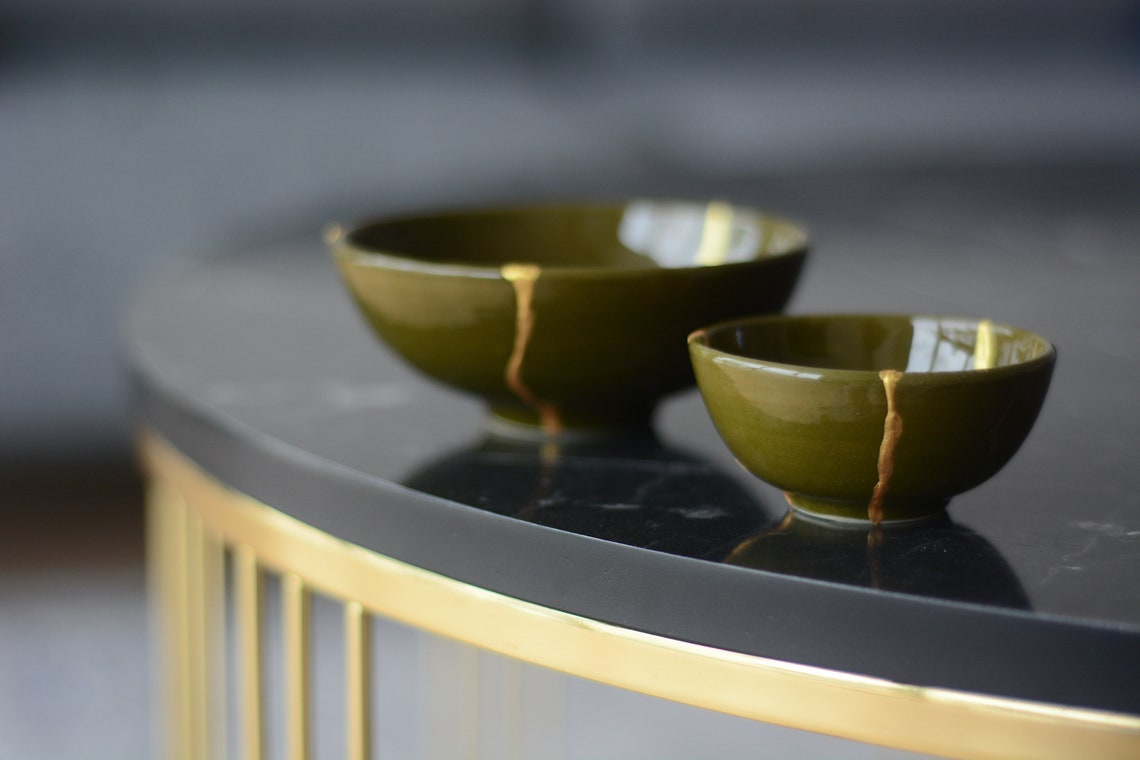 Olive Khaki Green Kintsugi Inspired Bowl Handmade Iznik Pottery - Etsy