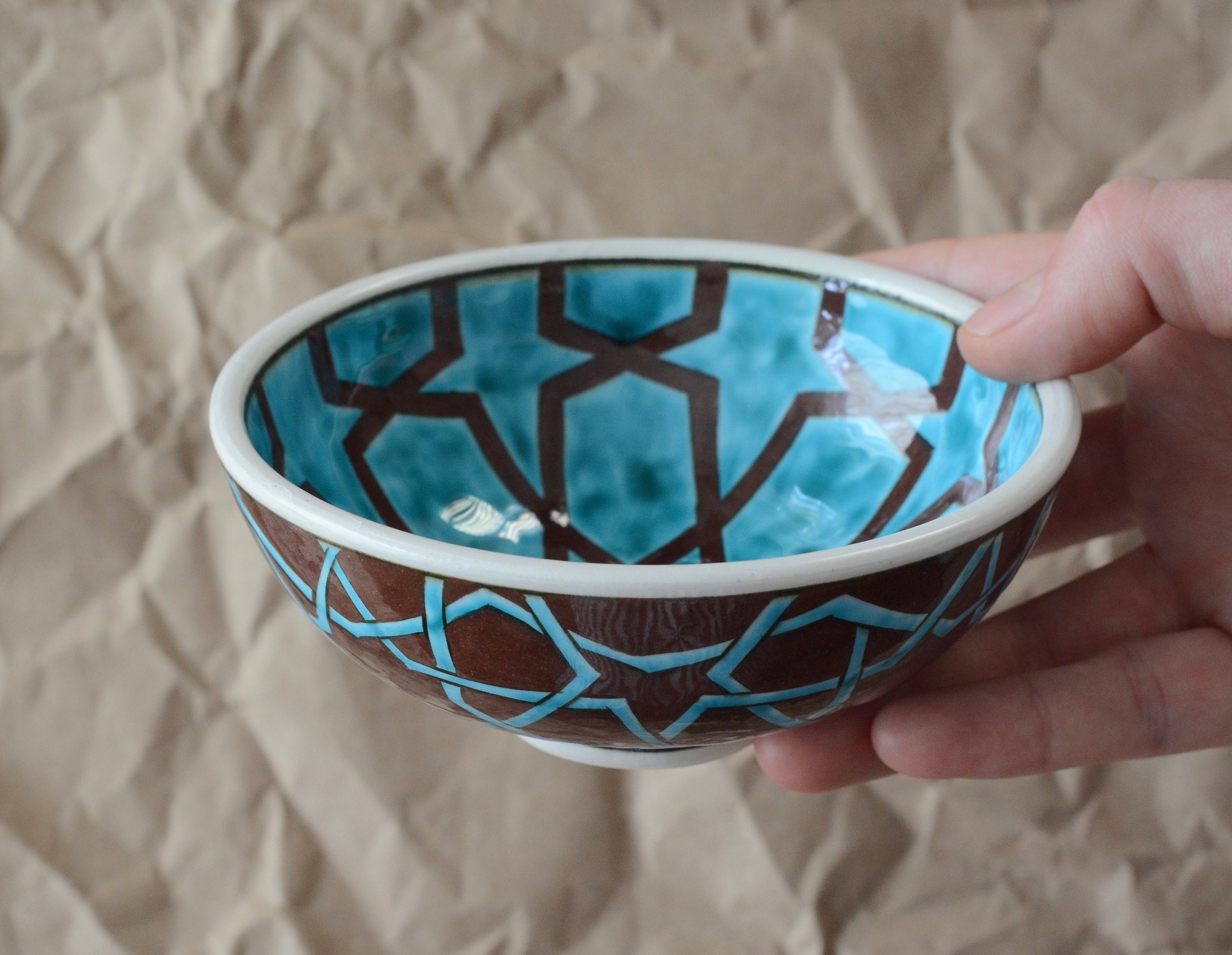 Geometric Pattern Bowls Set of Four Handmade Iznik Pottery - Etsy
