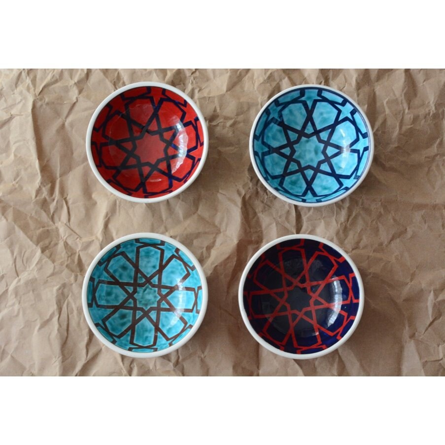 Geometric Pattern Bowls Set of Four Handmade Iznik Pottery - Etsy
