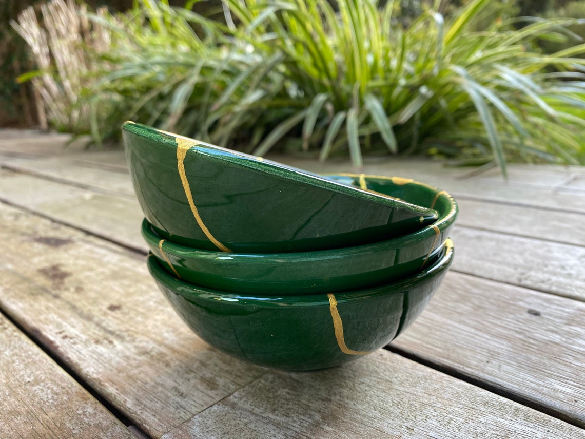 Green Kintsugi Inspired Bowl - Handmade Iznik Pottery - Etsy UK