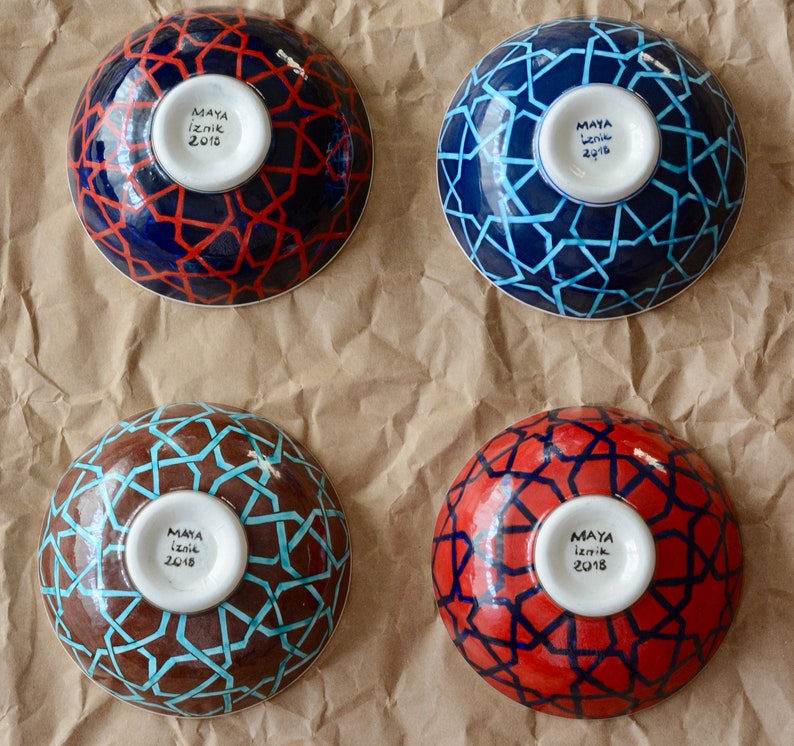 Geometric Pattern Bowls Set of Four Handmade Iznik Pottery - Etsy