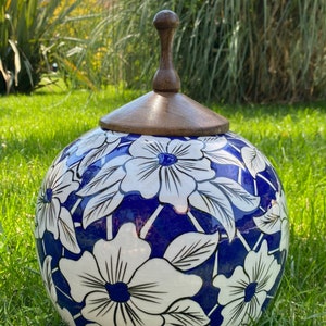 Cube Pot Handmade Navy White Flowers Pottery Hand Painted - Etsy UK