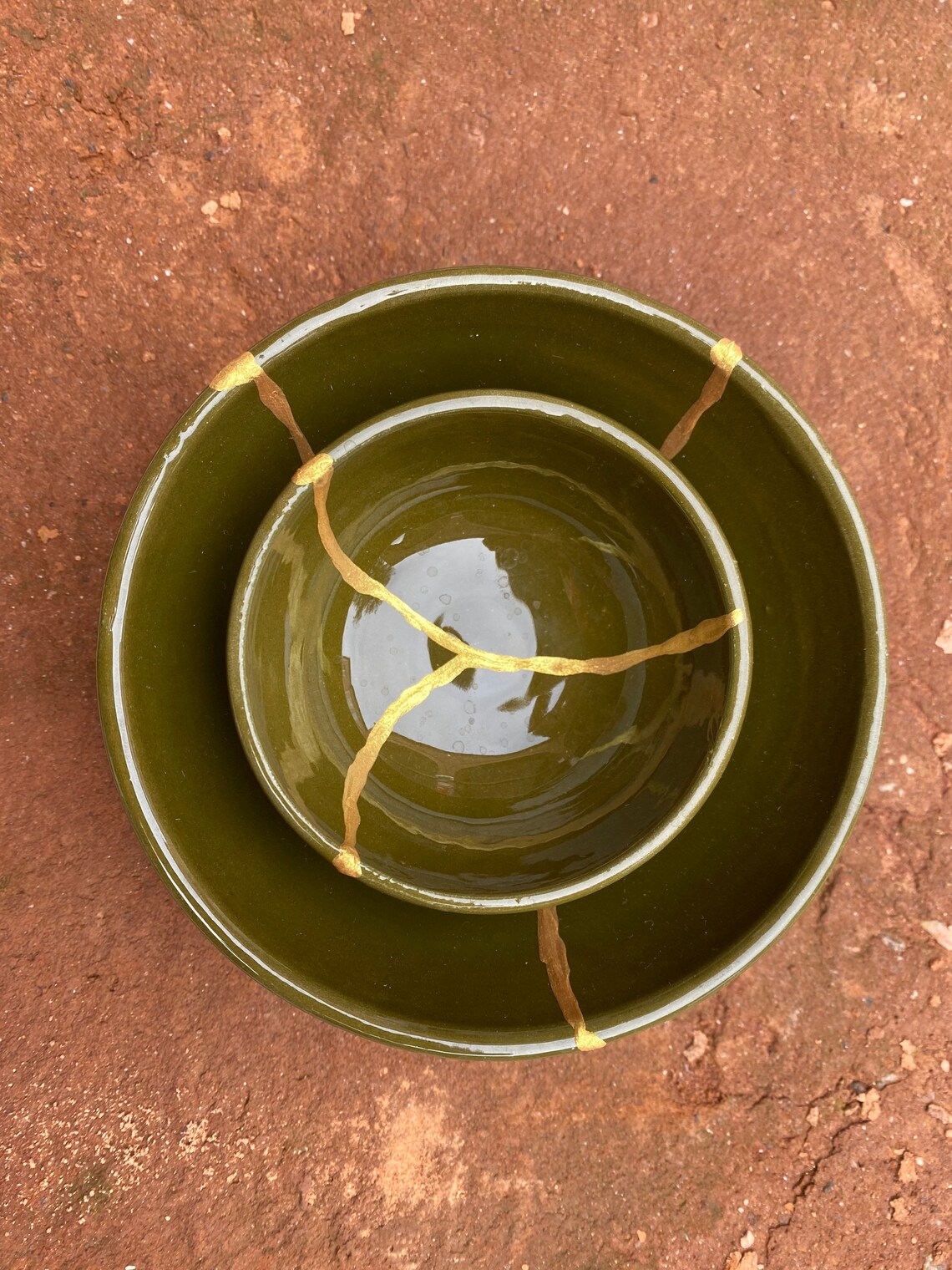 Olive Khaki Green Kintsugi Inspired Bowl Handmade Iznik Pottery - Etsy