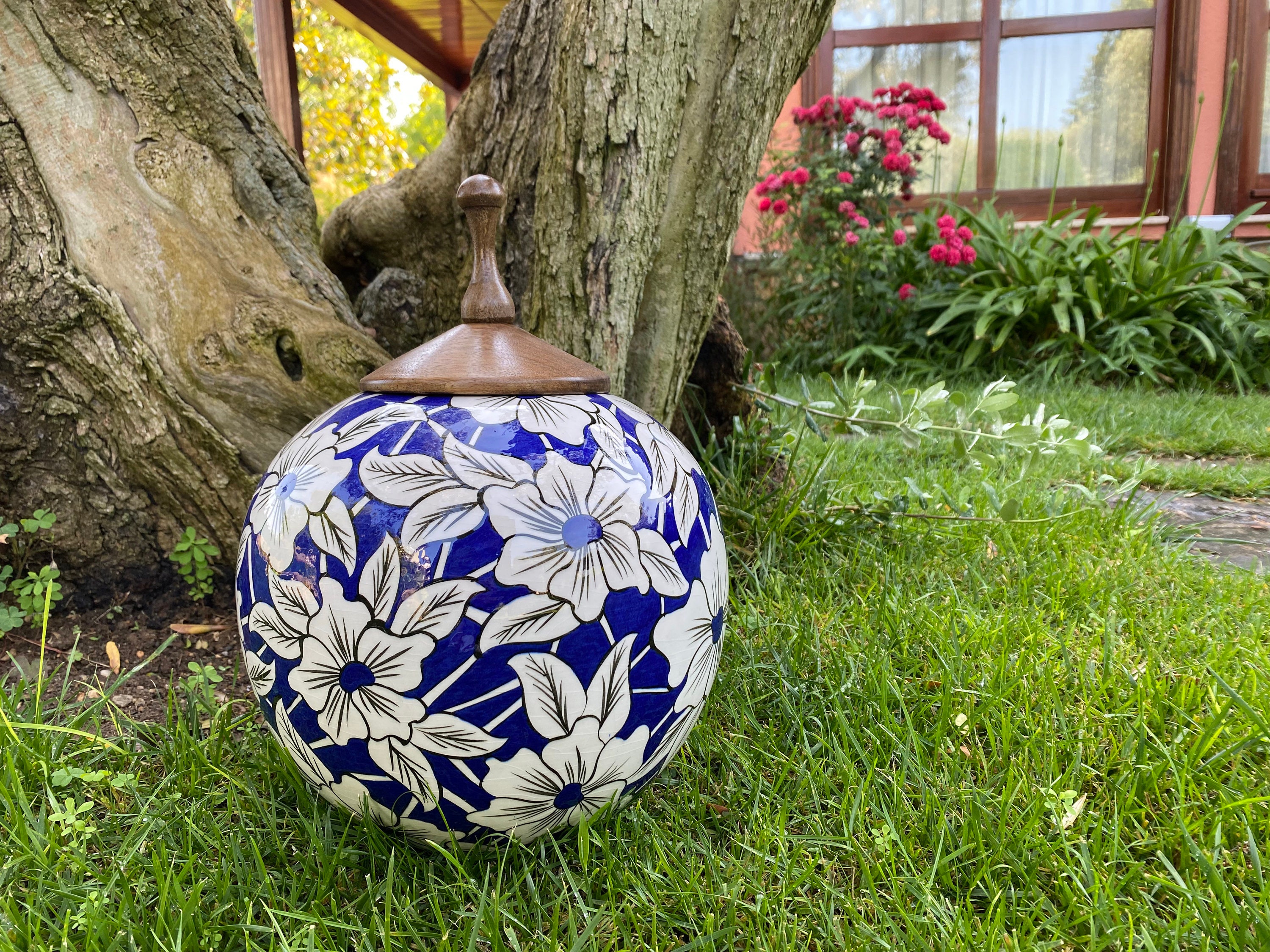 Cube Pot Handmade Navy White Flowers Pottery Hand Painted - Etsy UK