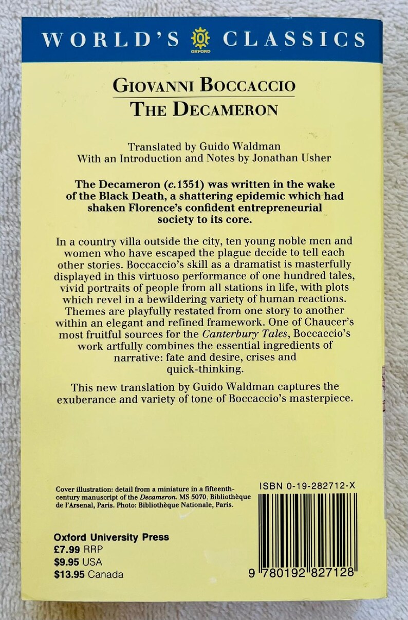 GIOVANNI BOCCACCIO - the Decameron - 1993 Oxford World's Classics Soft ...